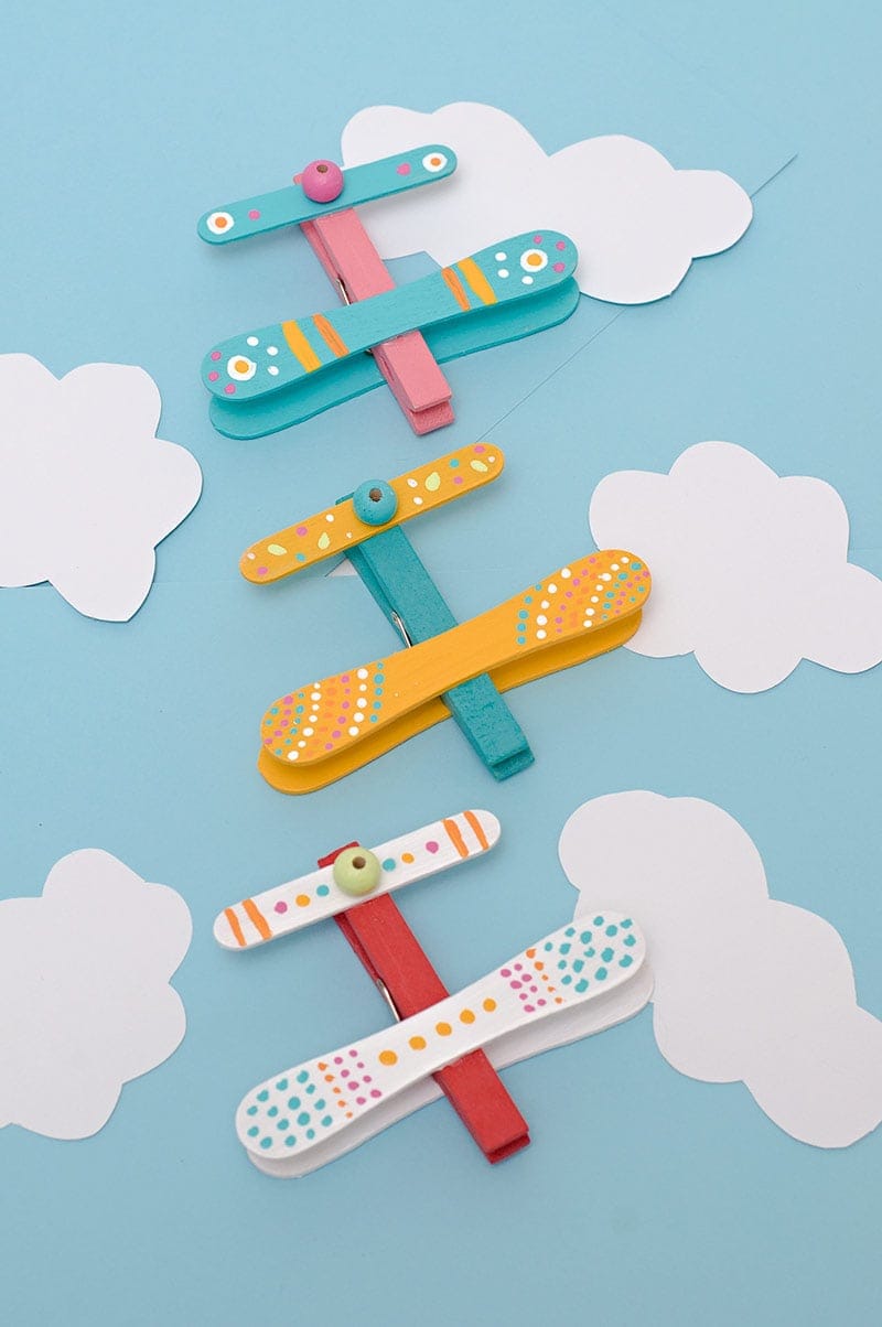 DIY Colorful Clothespin Airplane Craft